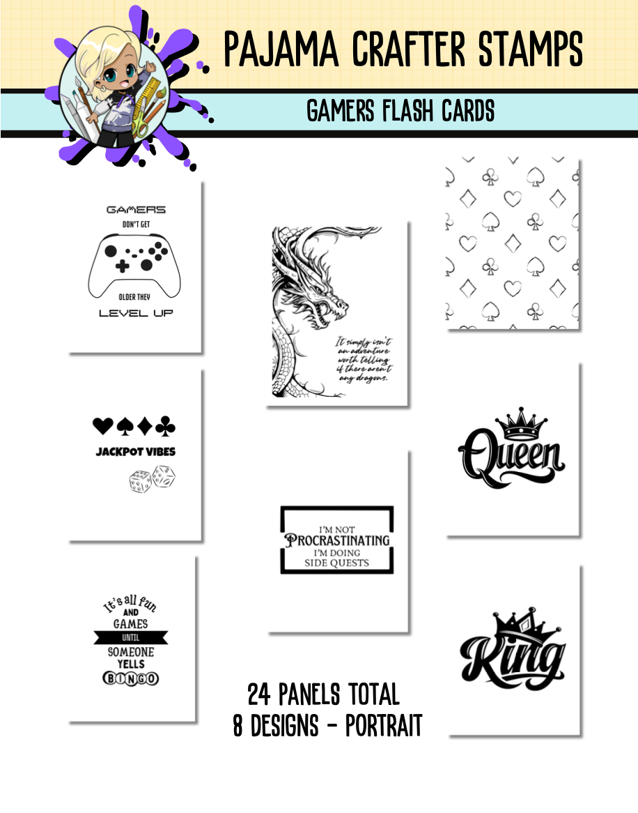 Gamers Flashcards – Pajama Crafter Stamps